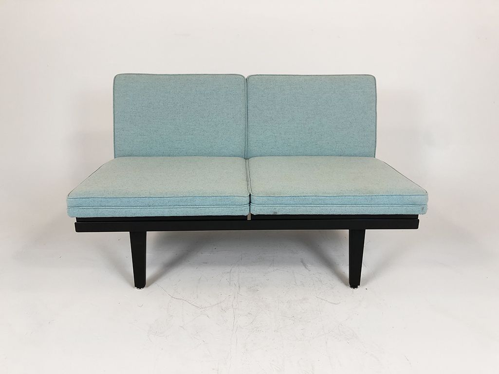 Herman Miller Steelpipe Two Seater Sofa with Pale Blue Upholstery and Black Frame USA 1965 KStar Fundus Berlin
